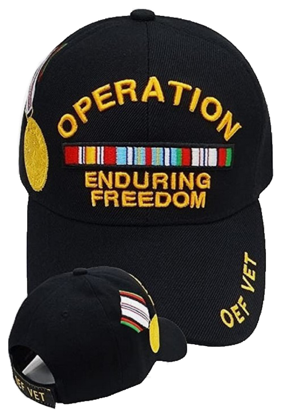 Operation Enduring Freedom Ribbons and medal on side, black hat | eBay