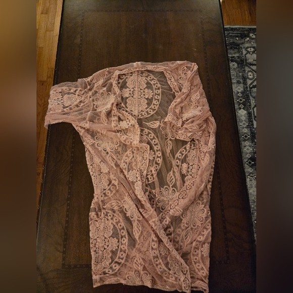 women large pink lace short sleeve open front overlay top | eBay