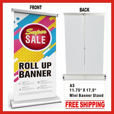 CUSTOM Mini Table Top Retractable Banner Stand 11.5" x 17.5" with Print ...