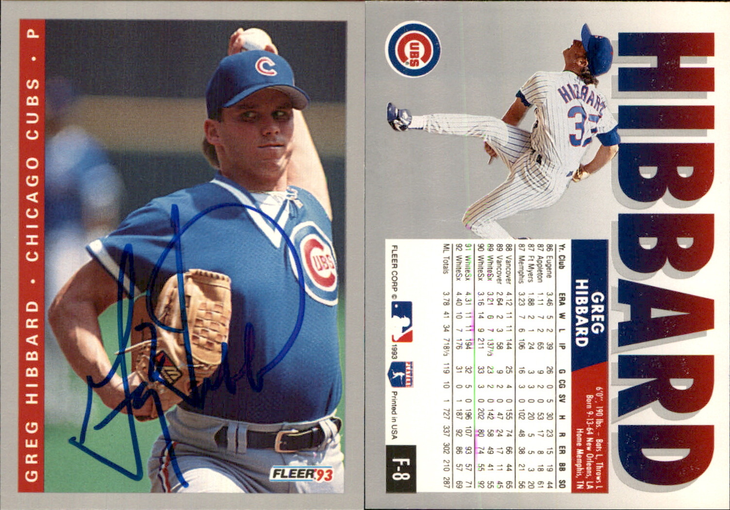 Greg Hibbard Signed 1993 Fleer Final Edition #F-8 Card Chicago Cubs ...