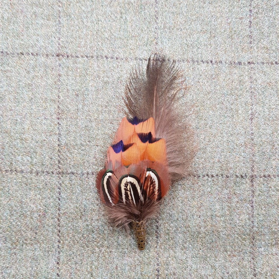Pheasant feather brooch hat pin lapel pin buttonhole cape pin Country ...