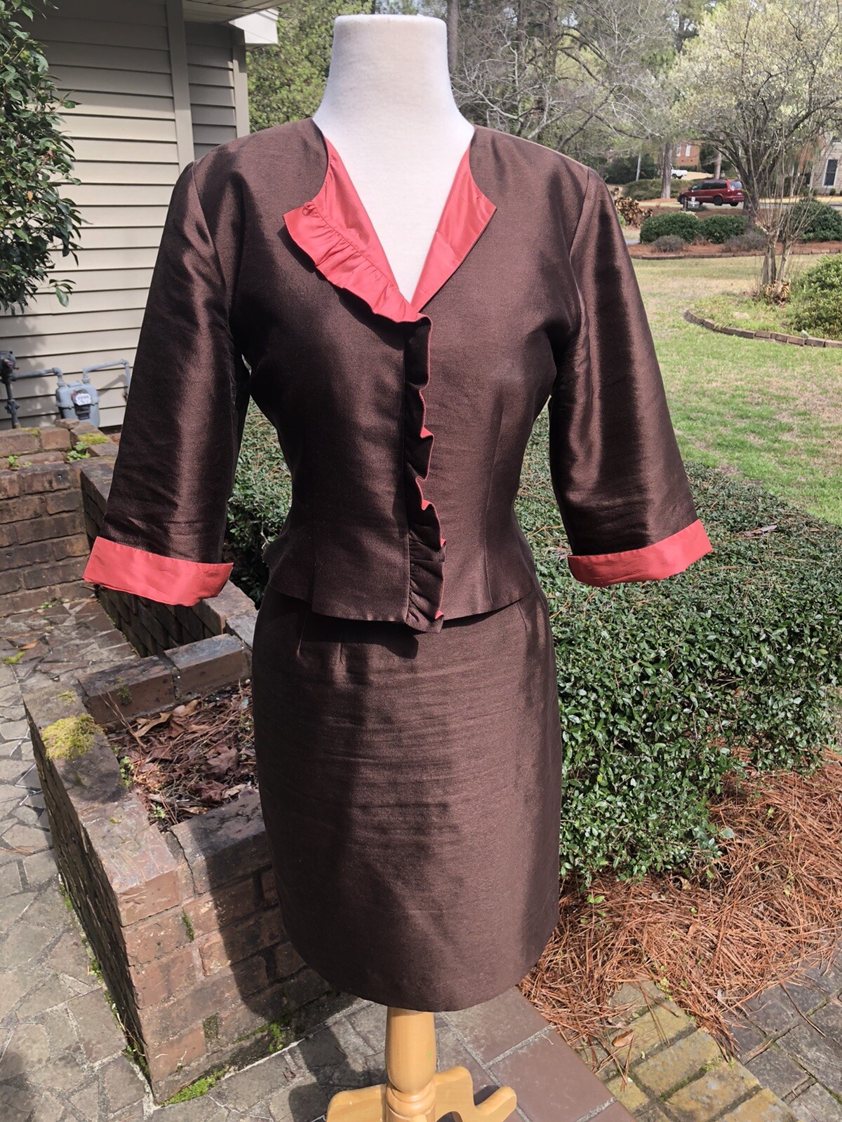 Sylvia Heisel Suit w/ Reversible Ruffle Trim Jacket - Gem