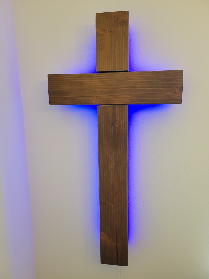 Wood Cross LED Light-UP Backlit Church Wall Mount Handmade Large 48" x ...