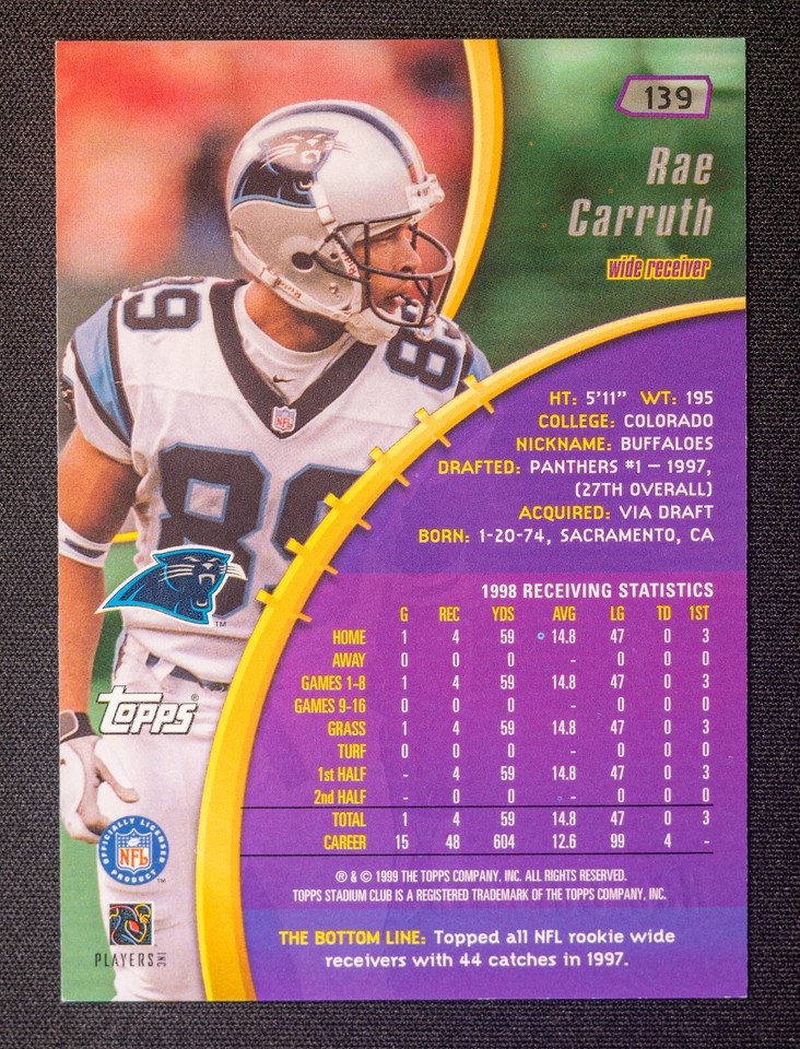 1999 Topps Stadium Club Rae Carruth #139 - Carolina Panthers | eBay