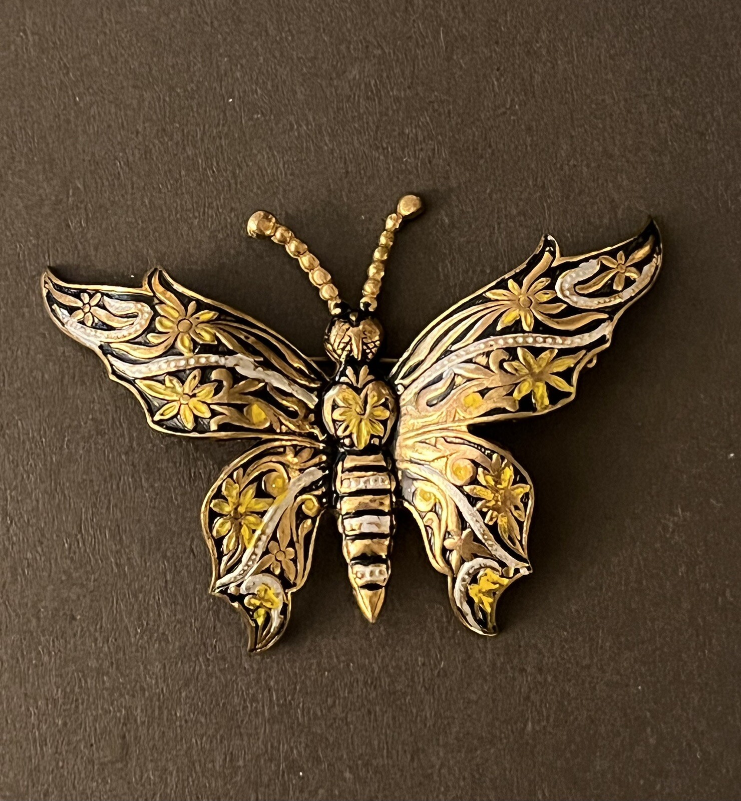 Butterfly Brooch Pin Gold Metal Damascene Spain Vinta… - Gem