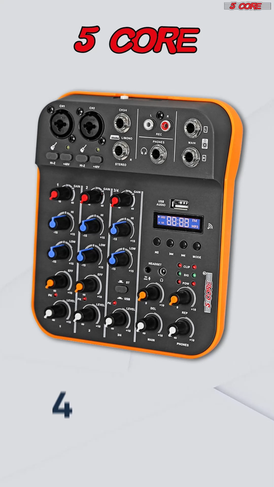 5Core Audio Mixer 4 Channel DJ Soundboard USB Interface Bluetooth XLR ...
