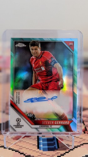 2021-22 Topps UEFA UCL Chrome Steven Gerrard Auto Aqua Refractor 181/ ...