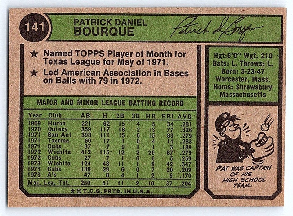 Pat Bourque 1974 Topps #141 - Please see pics for cond. | eBay