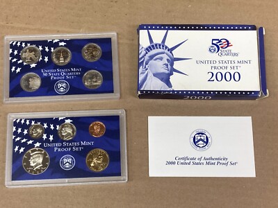 2000 US MINT PROOF SET- 9 COINS, BOXED W/COA ~ MA MD SC NH VA ~ TARNISHED | eBay