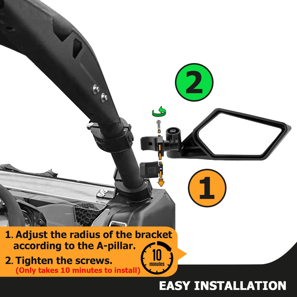 Rear Side Mirrors w/LED Lights+Wire For Polaris RZR XP 4 1000 Pulse bus ...