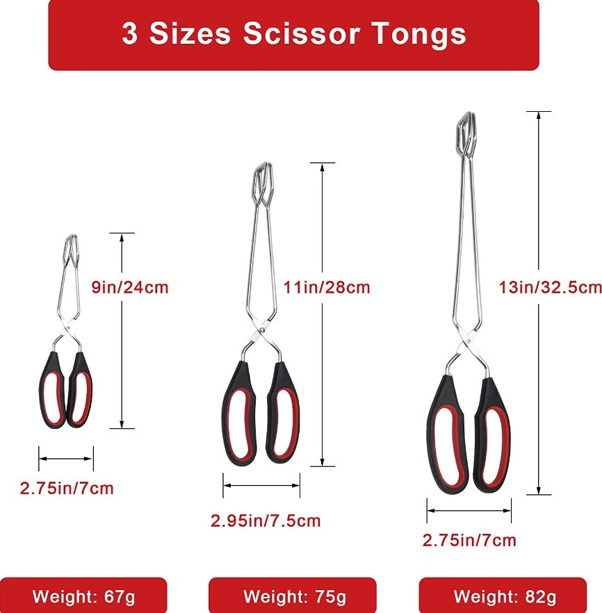 3 Pack Stainless Steel Scissor Tongs, Kitchen Tongs for Cooking Food ...