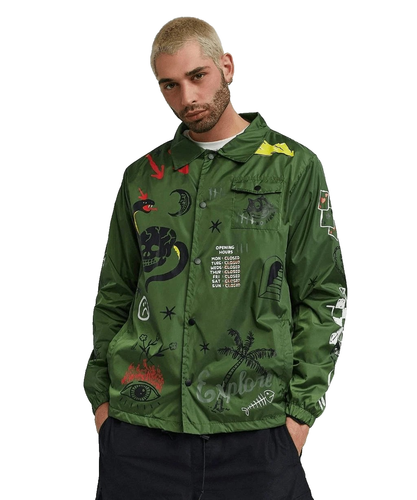 REASON x Basquiat Green Jacket Small S Black Graffiti Art Skull ...