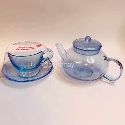 Target Bullseye Valentine's Day 24 Blue Glass Teapot & Tea Cup Saucer ...