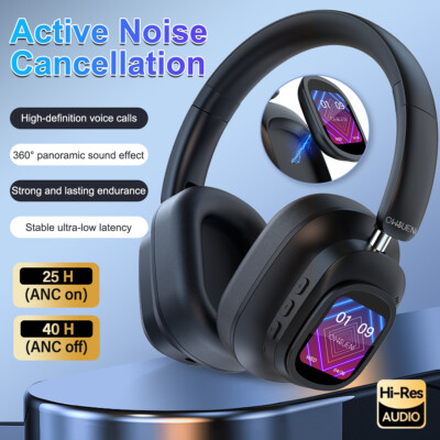 Hybrid ANC Bluetooth 5.3 Headphones Over-Ear Wireless Headsets with LCD ...