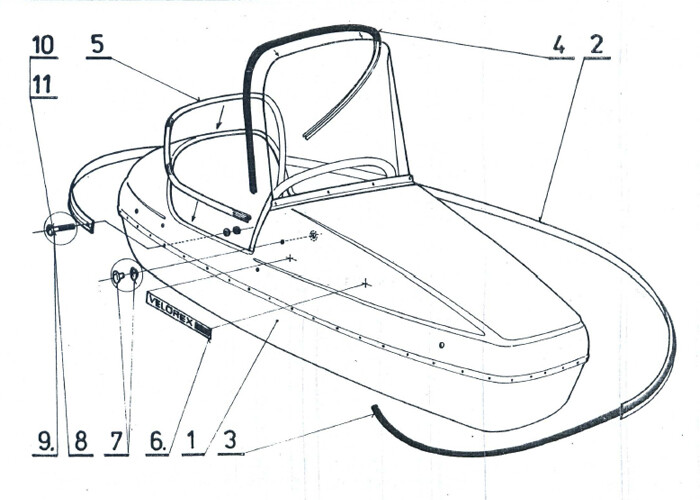 Screen lower dark windshield sidecar / Plexischeibe Seitenwagen Velorex ...