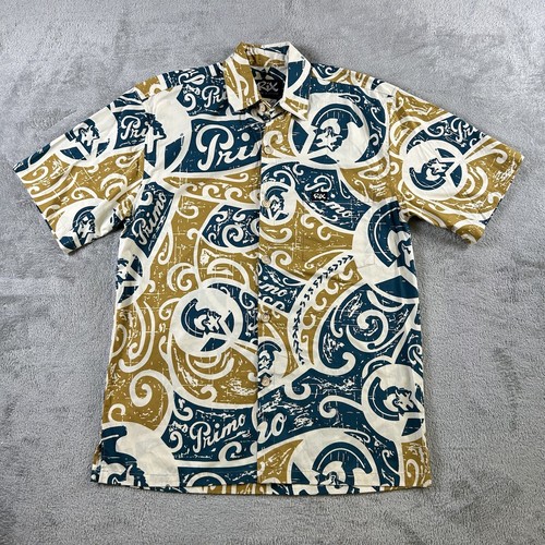 NEW Rare Rix Primo Beer Island Tribal Teal Aloha Shirt Button Down Men ...