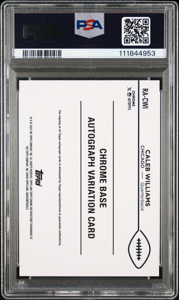 2024 Topps Chrome Football Caleb Williams Orange Sapphire Auto /25 PSA ...