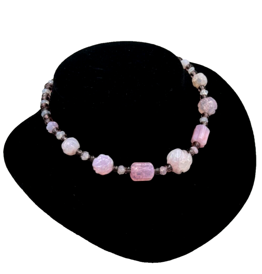 LOUIS ROUSSELET FRANCE FRENCH VNTG NECKLACE HAND-POURED GLASS PINK-GOLD ...