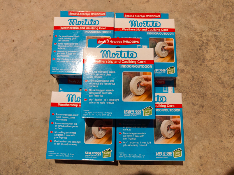 5x NIB Mortite Weatherstrip Caulking Cord Indoor/Outdoor Windows 45ft 9 ...