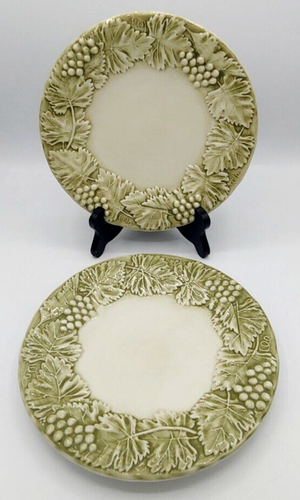 Two Williams Sonoma Napa Sage Green 8.75” Salad Plates Embossed Grape ...
