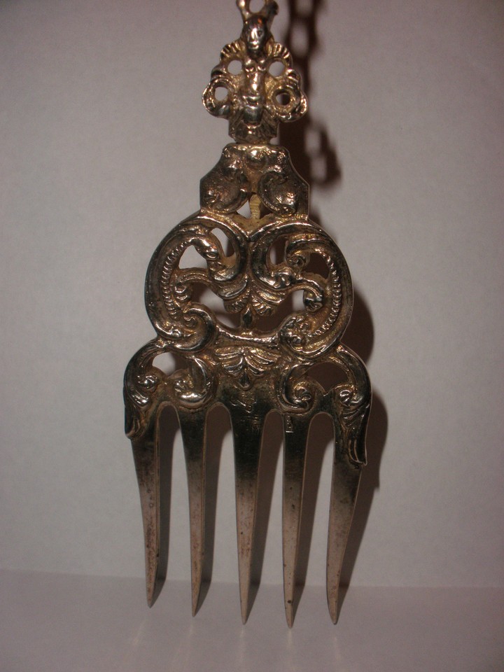 EXQUISITE ANTIQUE DUTCH 833 SILVER SERVING FORK & SPOON SET SPICE ...