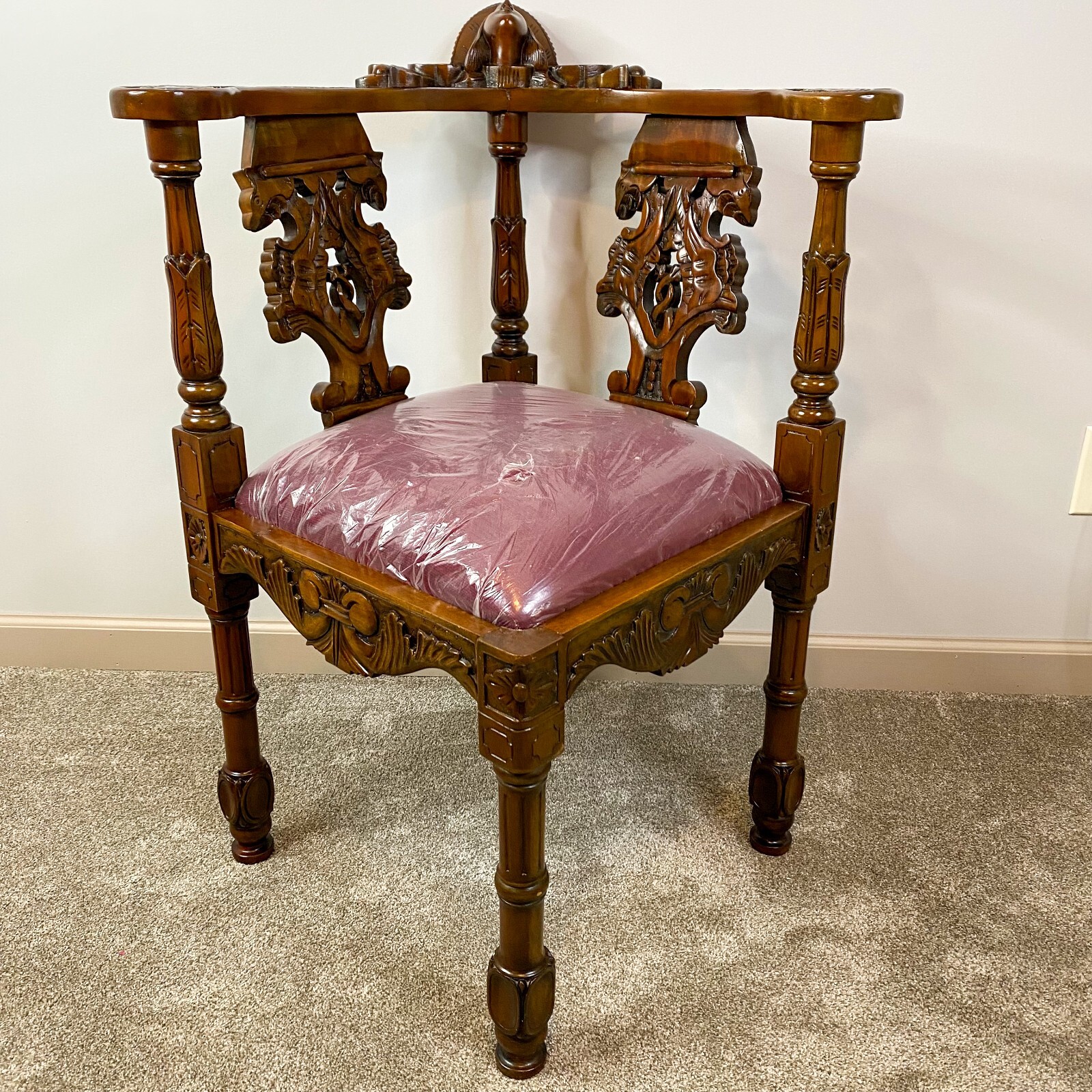 Antique Vintage Victorian Carved Cherub Mahogany Corner Italian Chair ...