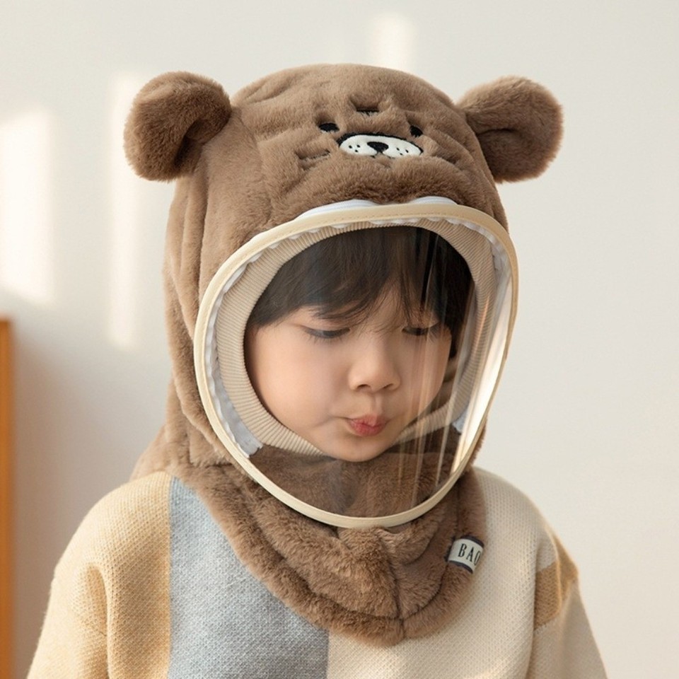 Cartoon Kids Mask Integrated Hat Thickened Fleece Hooded Hat | eBay ...