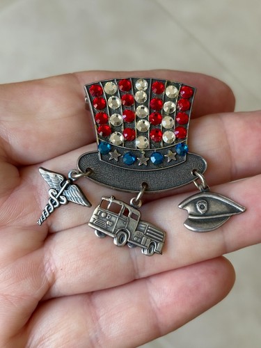 Vintage Silver Uncle Sam Rhinestone Patriotic July 4th First Responder ...