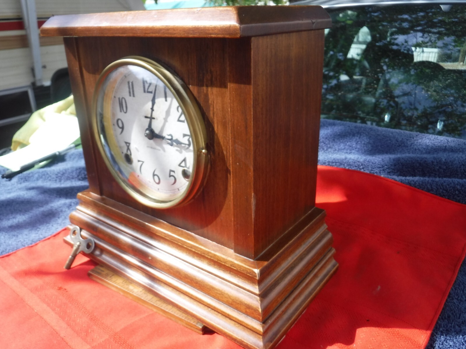 Very Nice Dark Oak Ingraham Mantle Clock Working Time/strike - | eBay