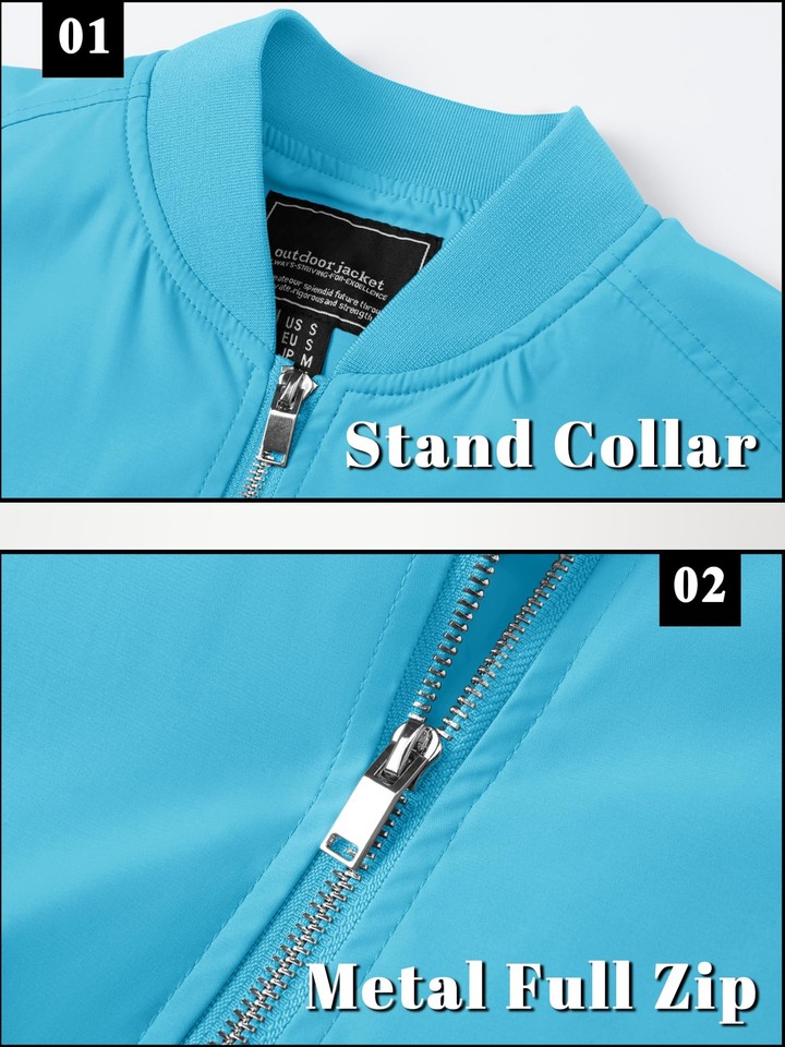 Men's Lightweight Bomber Jacket Baseball Coat Full-Zip Casual Spring ...