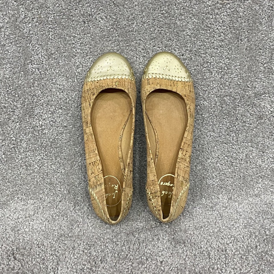 Jack Rogers Delfino Ballet Flats Womens Size 8M Leather Cork Gold Cap ...