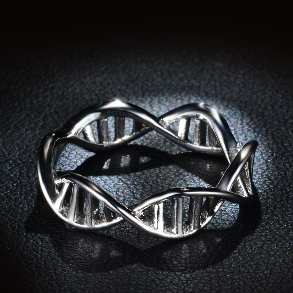 Silver/Rose Gold Plated DNA Double Helix Symbol Molecule Ring Spiral ...