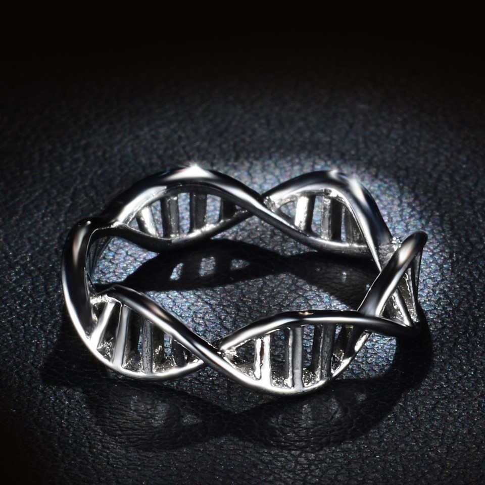 Silver/Rose Gold Plated DNA Double Helix Symbol Molecule Ring Spiral ...