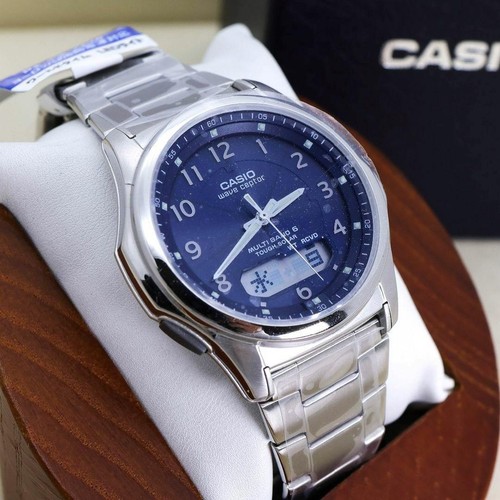 CASIO Wave Ceptor Solar Atomic Analog Watch WV-A630 Silver Navy 5ATM ...