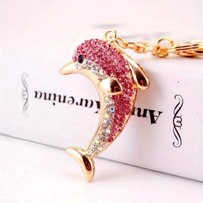 Pink Fashion Shiny Rhinestone Dolphin Pendant Keychain Pendant Car ...