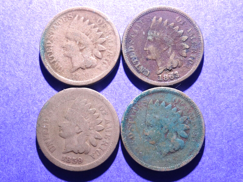 Lot of four low grade Copper Nickel Indian Cents with problems | eBay