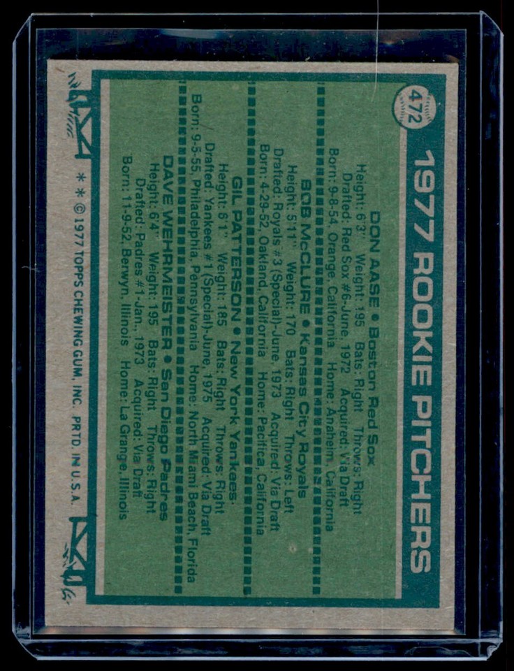 1977 Topps Rookie Pitchers - Don Aase/Bob McClure/Gil Patterson/Dave ...