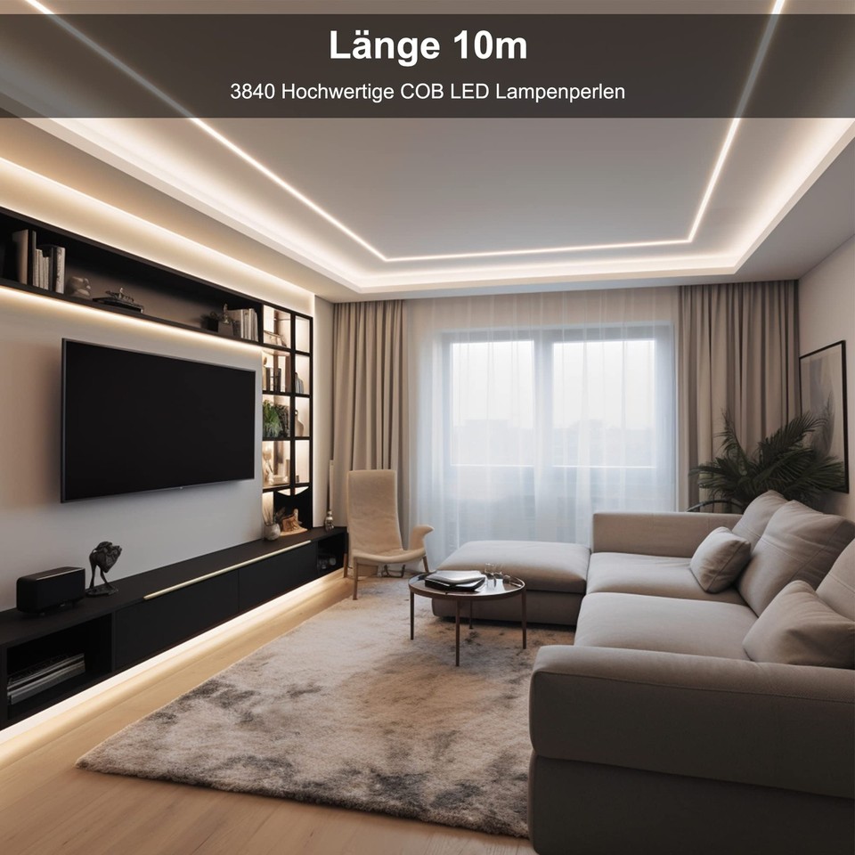 Dotless Strip Light 10m, 384 LEDs/m, Bright COB LED Strip with Remote ...