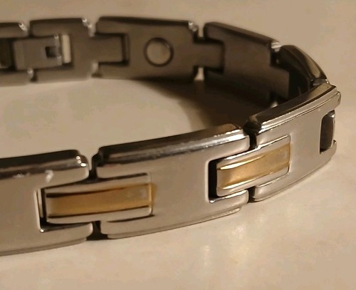 Vintage Sabona L/XL Stainless Steel & Gold Plated Magnetic Bracelet 8¼ ...
