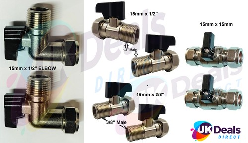 15mm Isolation Valves Service Ball O Fix Valve for Basin Bath 1/2" 3/8 ...