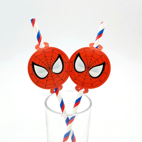 12pcs Spider Man Theme Straws Party Biodegradable Paper Straw Tube | eBay