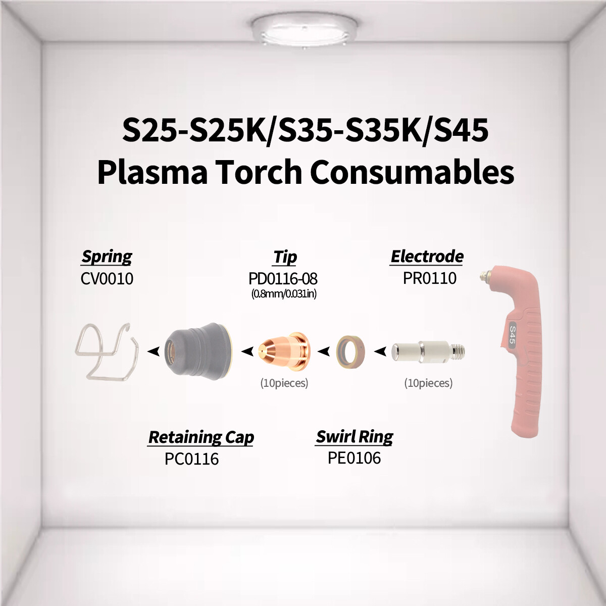 Plasma Cutter Parts 23-Piece Consumables Kit For Trafimet S25 S35 S45 ...