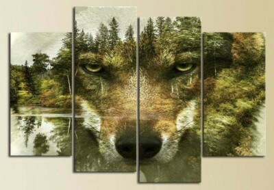 Multi Panel Wolf Forest Canvas 5 Piece Mountain Lake Frame Wolves Home ...