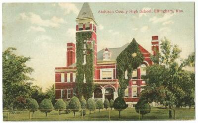 Effingham Kansas KS ~ Atchison County High School Building c.1909 | eBay