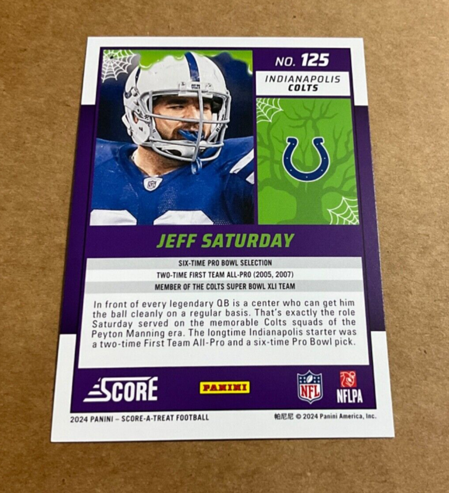 2024 Score A Treat Green Bats # 125 Jeff Saturday Indianapolis Colts ...