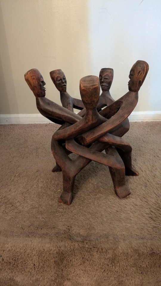African Tribal Unity Circle Sculpture 5 head, Wooden Hand Carved. | eBay