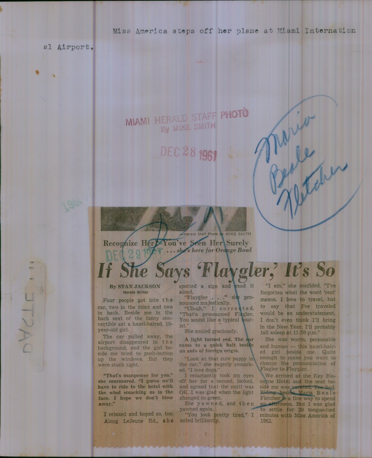 LD209 1961 Original Mike Smith Photo MARIA BEALE FLETCHER Miss America ...