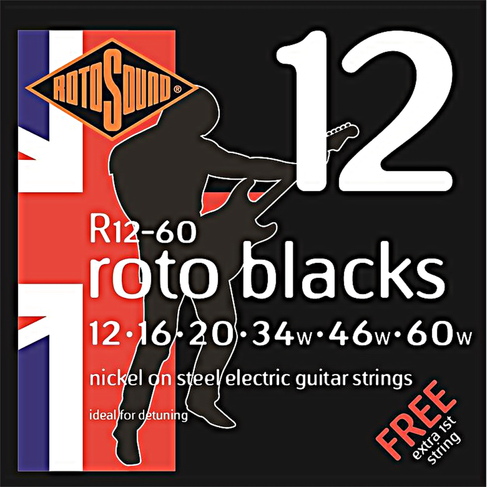 Rotosound R12-60 Roto Blacks Electric Guitar Strings Custom Gauge 12-60 ...