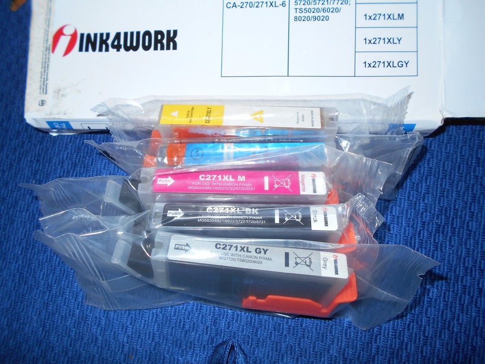 (5) Pack Cannon Printer C271XL Ink cartridges NEW; Blk, Gry, Rd, Ye, BL ...
