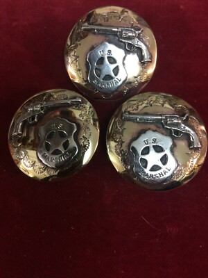 Scarf Slide & Conchos set: U.S. Marshal & 6 Gun, 1 1/2" Brass w ...
